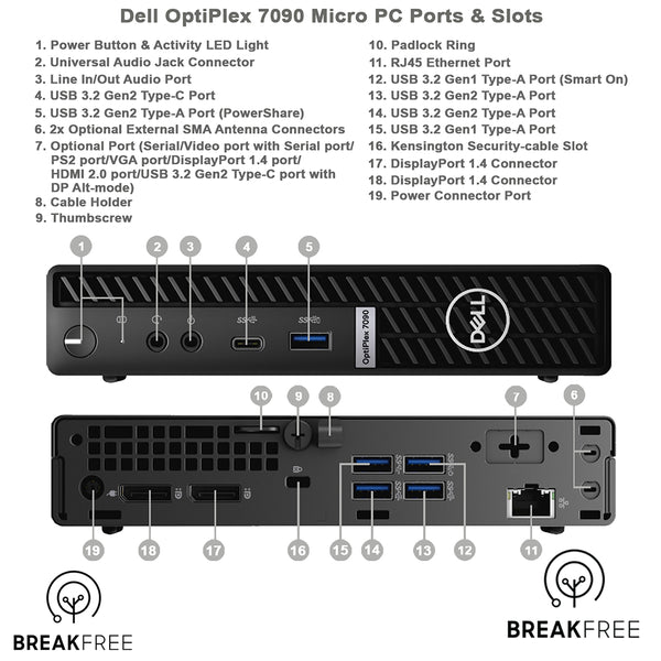 Dell OptiPlex 7090 Micro Desktop PC i5 i7 WiFi Bluetooth – Breakfree ...