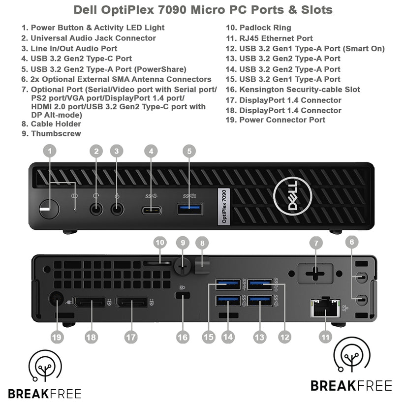 Dell OptiPlex 7090 Micro Desktop PC i5 i7 WiFi Bluetooth – Breakfree ...