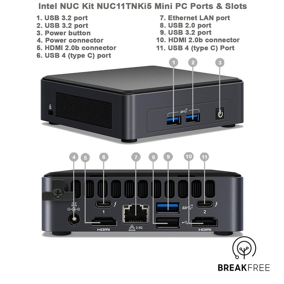 Intel NUC NUC11TNKi5 PC i5 1145G7 16GB RAM 256GB SSD WiFi Bluetooth – Breakfree Computers