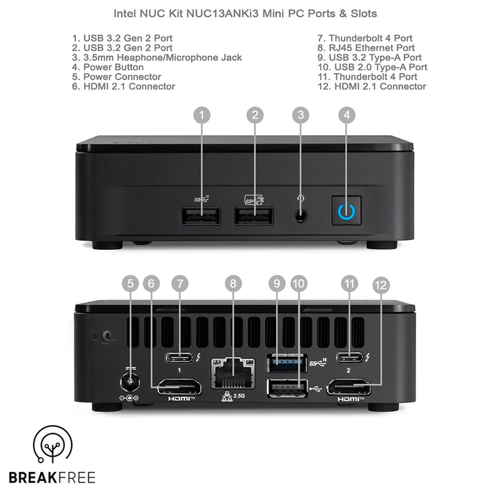 Intel NUC Kit NUC13ANKi3 Mini PC i3 1315U 8GB RAM 256GB SSD WiFi BT ...