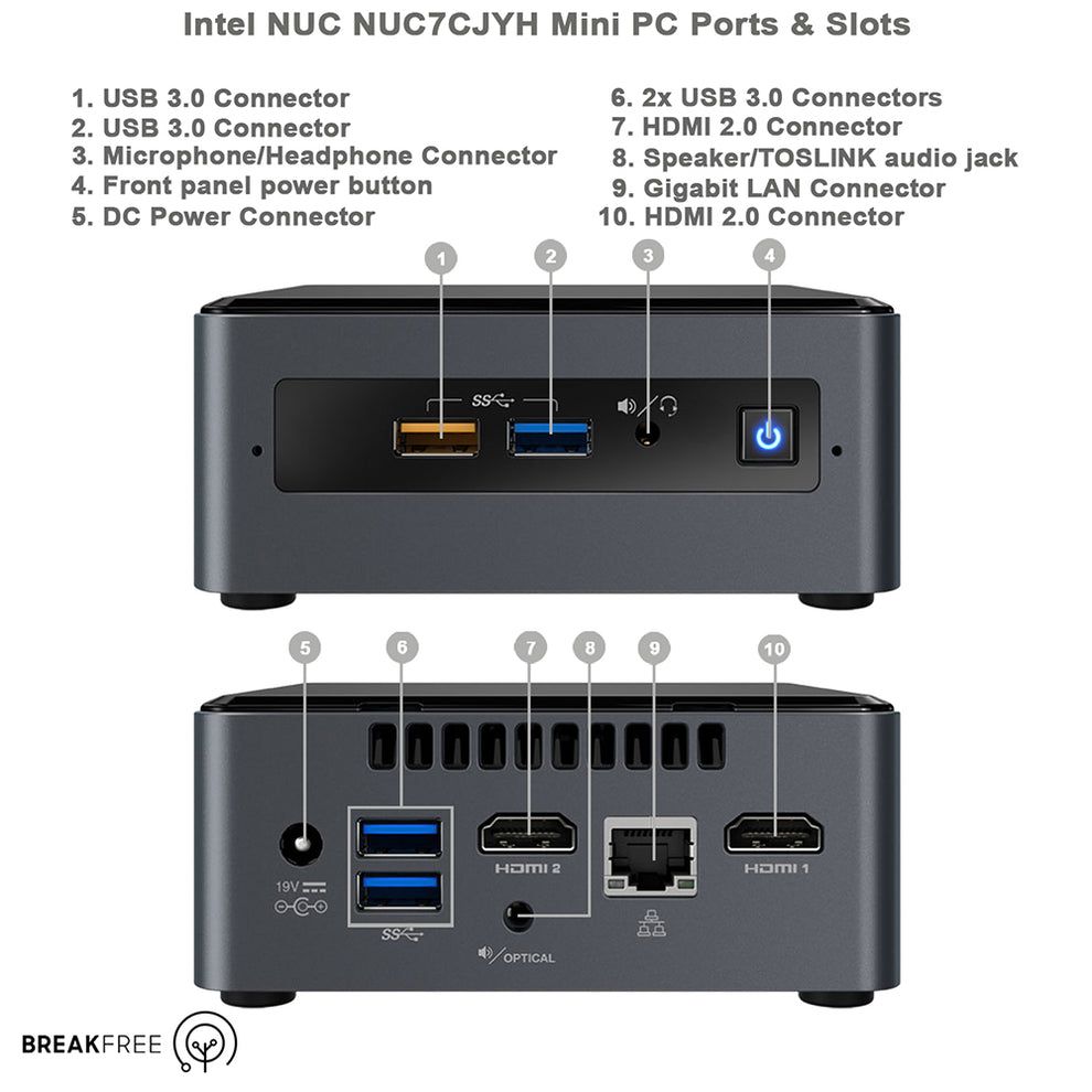 Intel NUC NUC7CJYH PC J4005 2.7GHz 8GB RAM 240GB SSD Windows WiFi BT – Breakfree Computers
